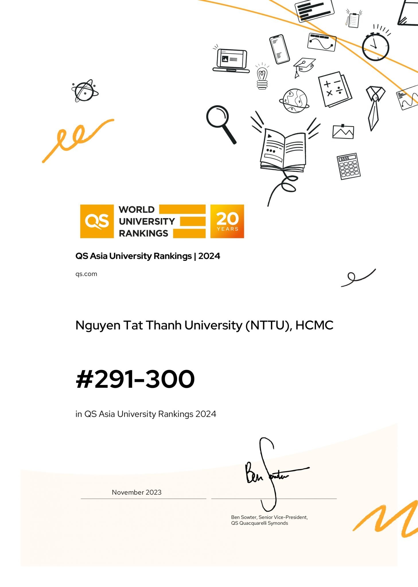 Nguyen Tat Thanh University breaks into top 291-300 on QS Asia 2024 ...